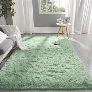 Accents | Fluffy Sage Green Rug For Bedroom Living Room 4x6 Feet ...